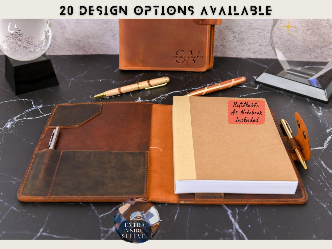 Personalized Leather Bound Journal Refillable Leather Document Holder ...