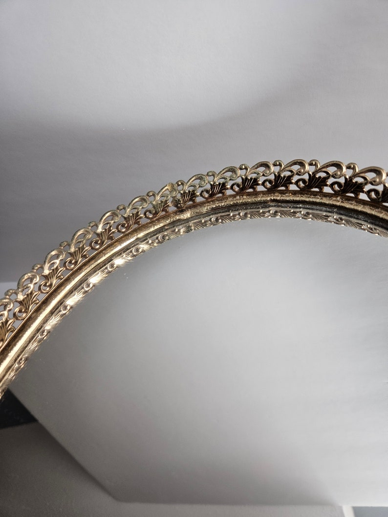 Vintage Oval Vanity Mirrored Tray With Decorative Gold Edges, Antique ...
