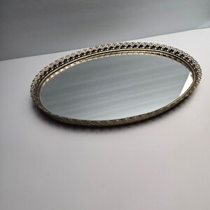 Vintage Oval Vanity Mirrored Tray With Decorative Gold Edges, Antique ...