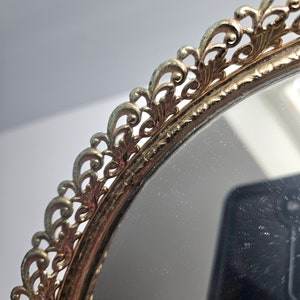 Vintage Oval Vanity Mirrored Tray With Decorative Gold Edges, Antique ...