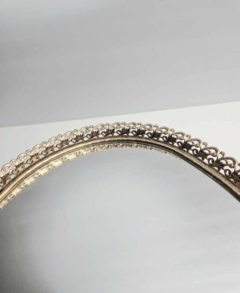 Vintage Oval Vanity Mirrored Tray With Decorative Gold Edges, Antique ...