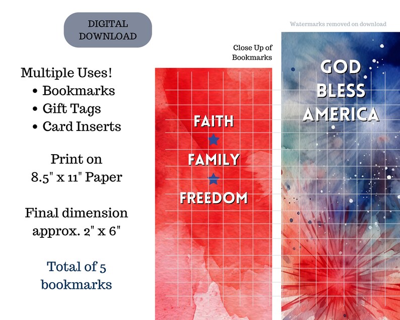 God Bless America Bookmarks, 4th of July, Stars & Stripes, Printable ...