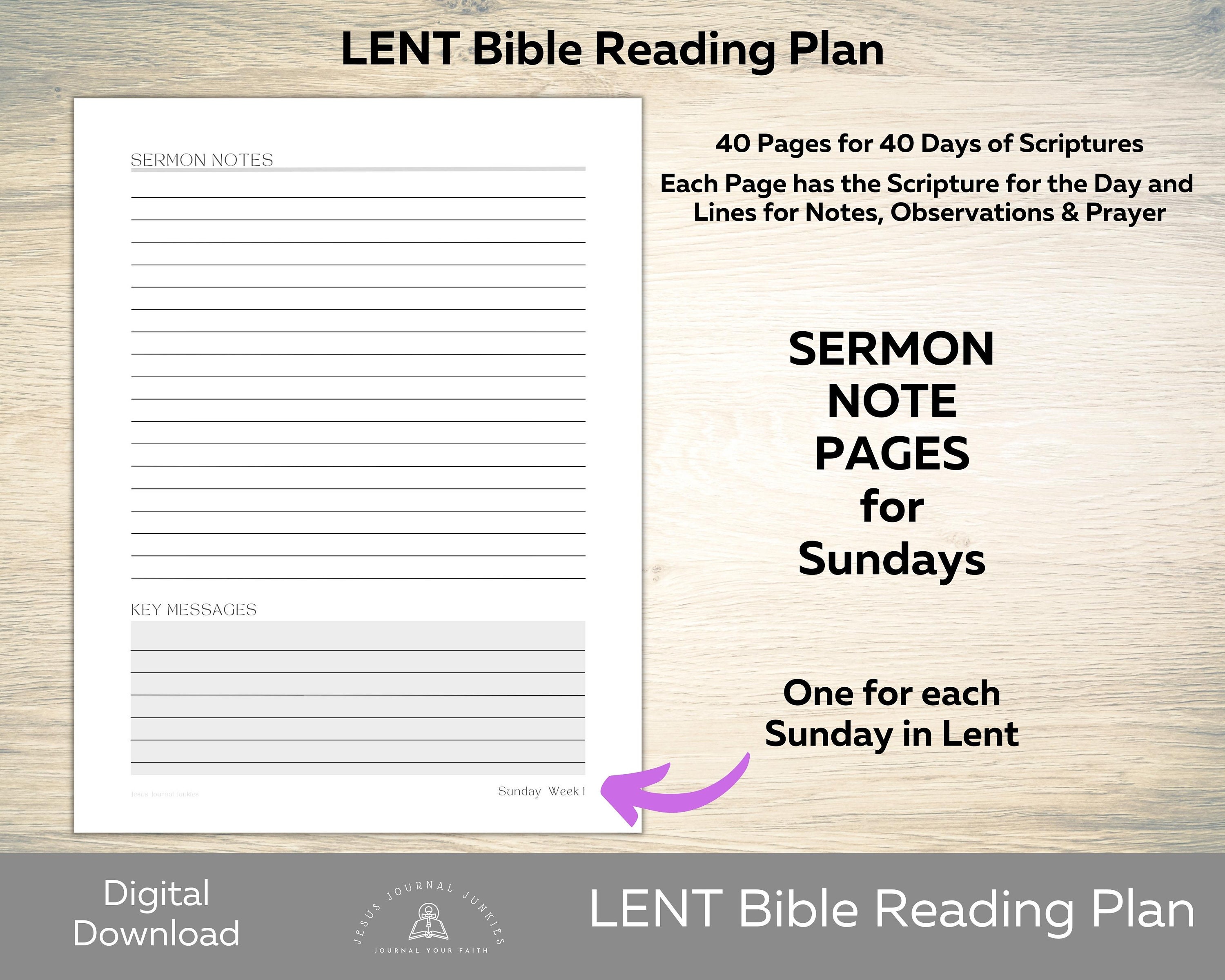 Lent Bible Reading Plan, Printable Lenten Study, Devotional Journal ...