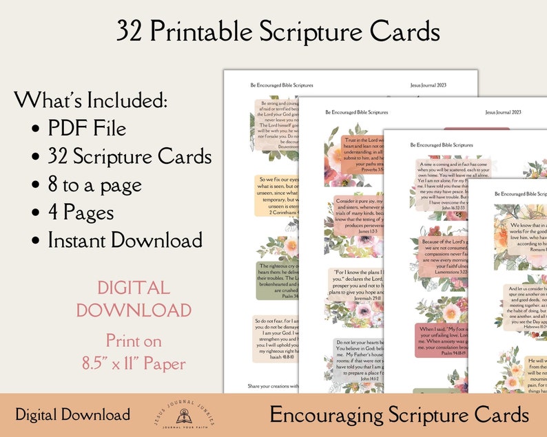 Encouragement Bible Verse Card, 30 Scripture Cards, Printable Prayer ...