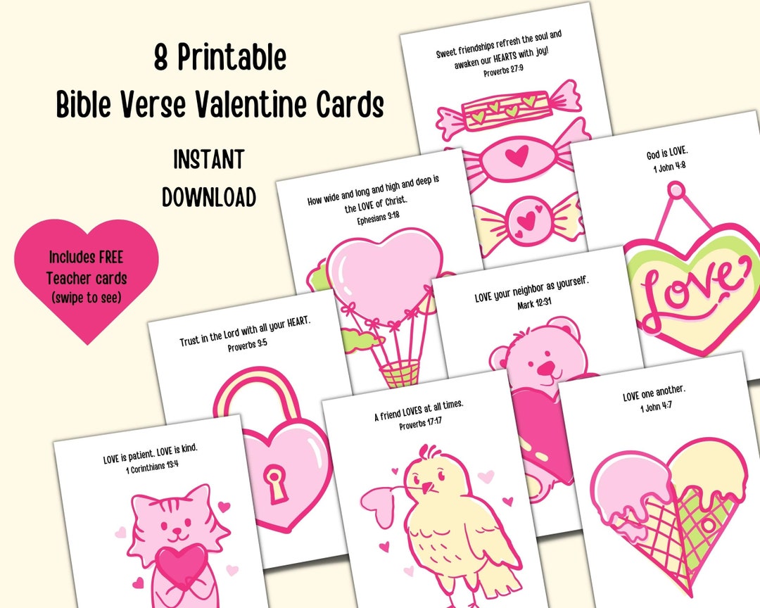 Kids Valentine Cards, Printable Scripture Valentine Cards, Valentine ...