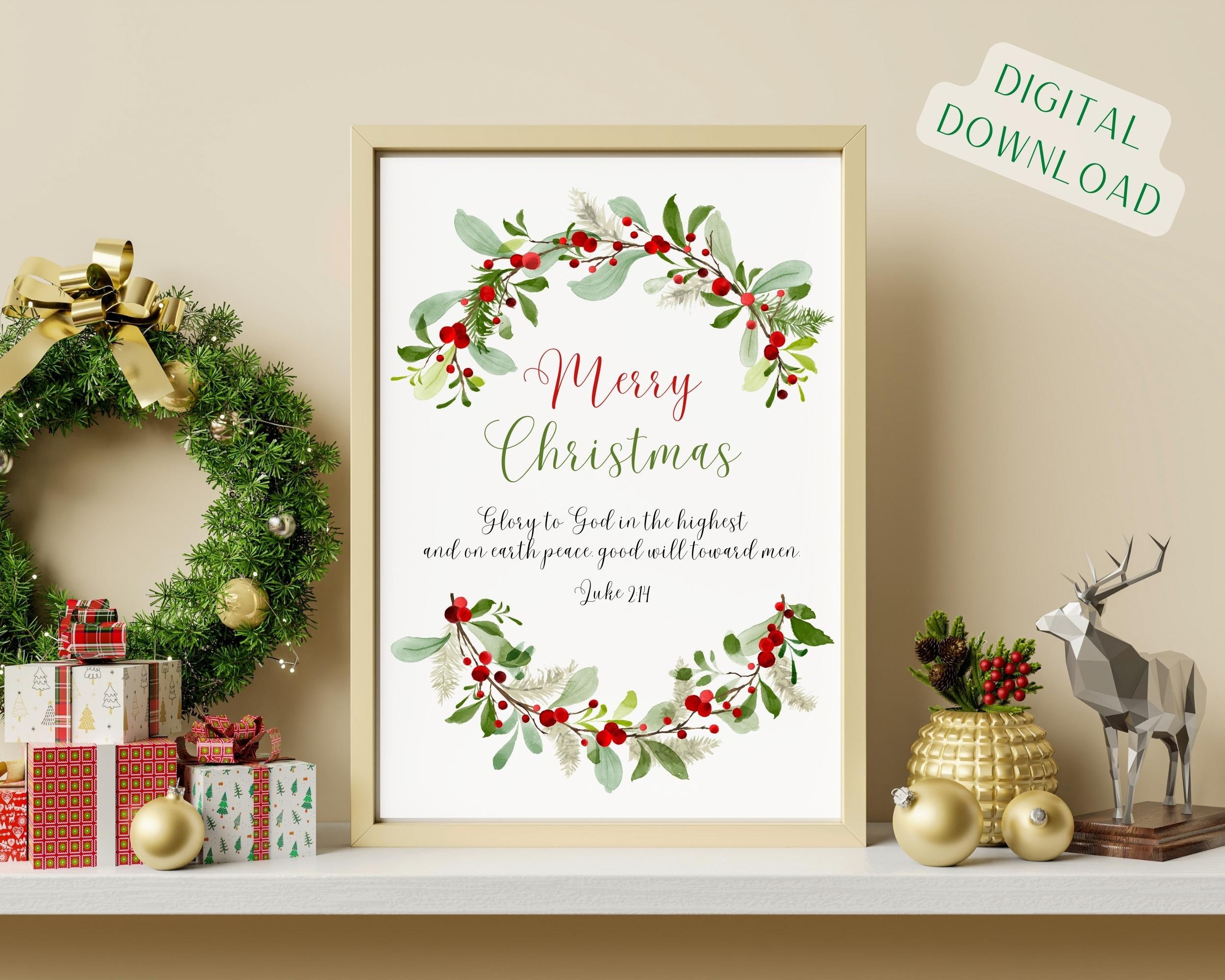 Christmas Wall Decor, Bible Verse Wall Art, Luke 2:14 Printable ...