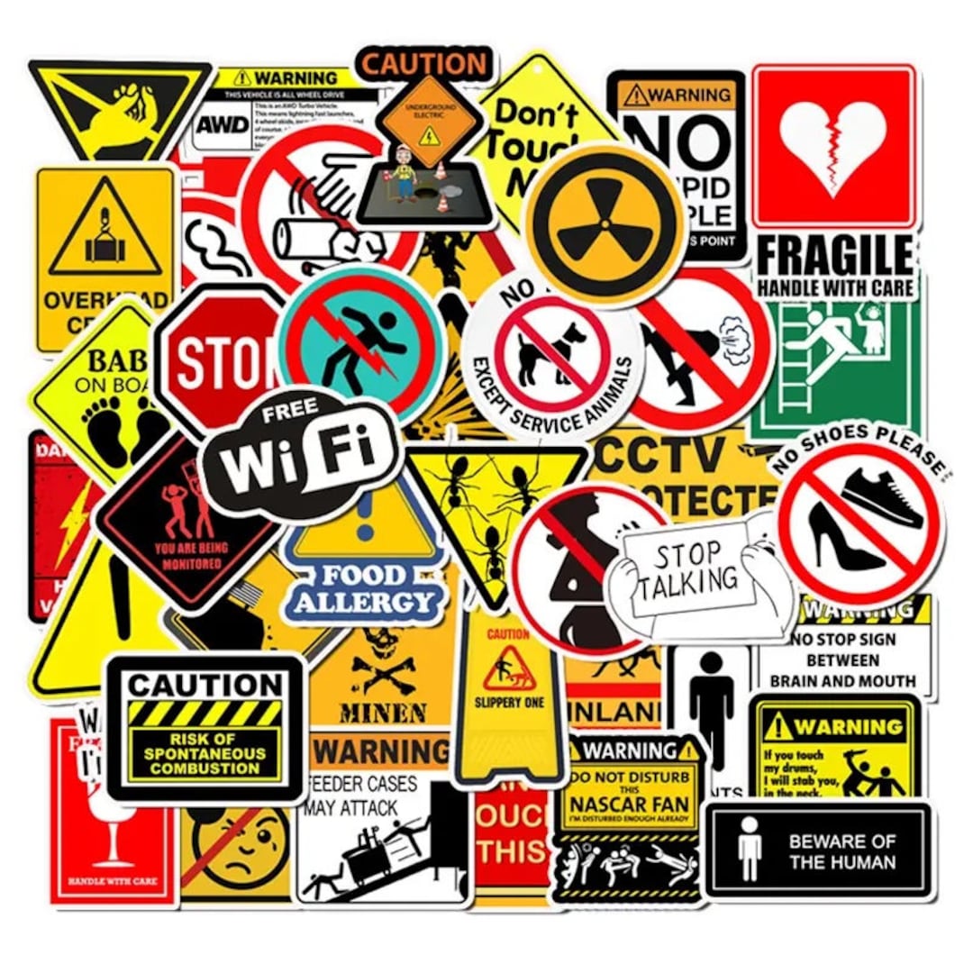 Warning Signs Stickers 50pcs - Etsy