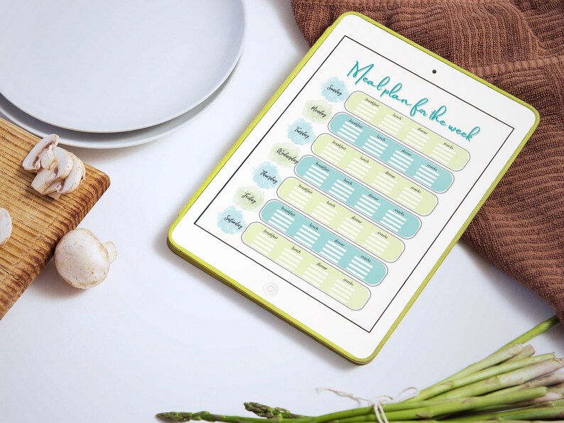 Meal Plan Schedule, Digital Planner, Printable Shopping List, Write in ...
