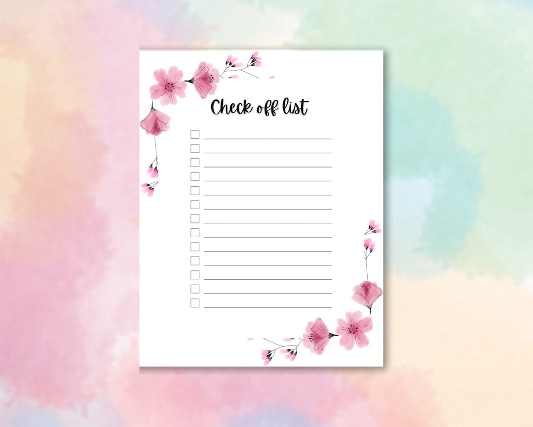 Checklist, Check off List, Write in List, Printable List, Digital ...