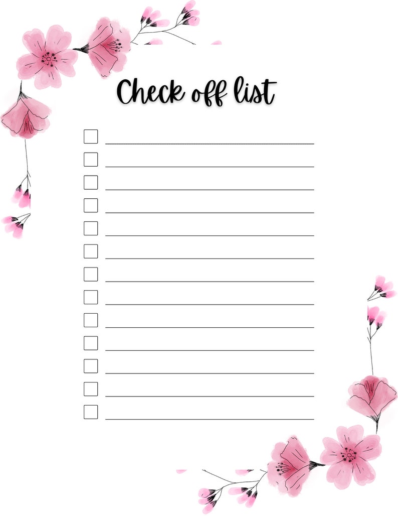 Checklist, Check off List, Write in List, Printable List, Digital ...