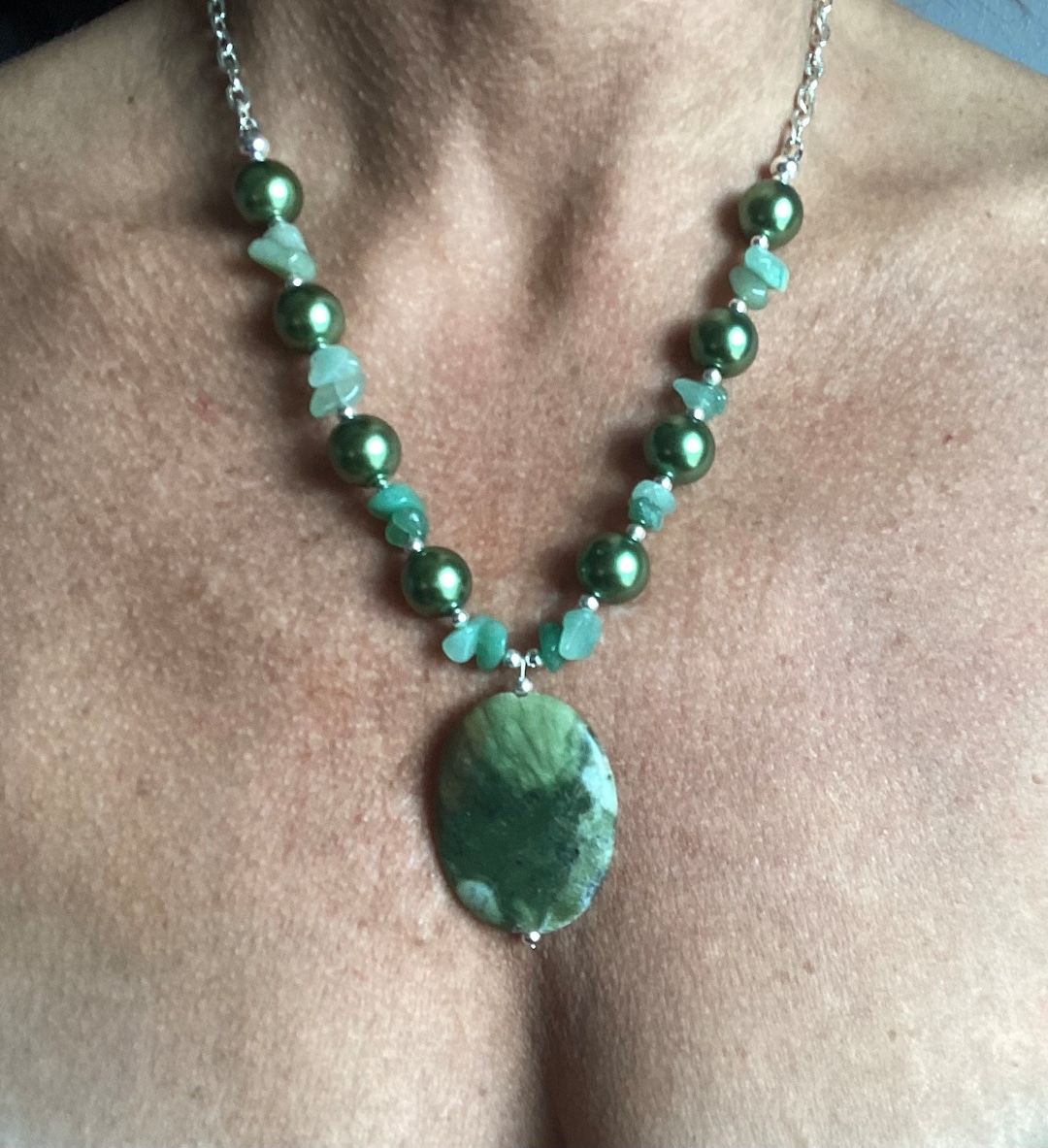 Russian Serpentine Necklace Made With a Serpentine Pendant and ...
