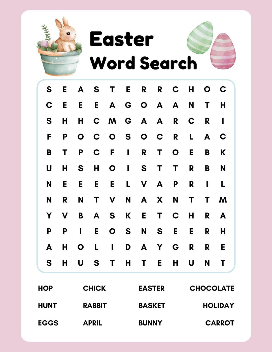 Easter Bunny Word Search Puzzle: Spring Holiday Activity for Kids (ages ...