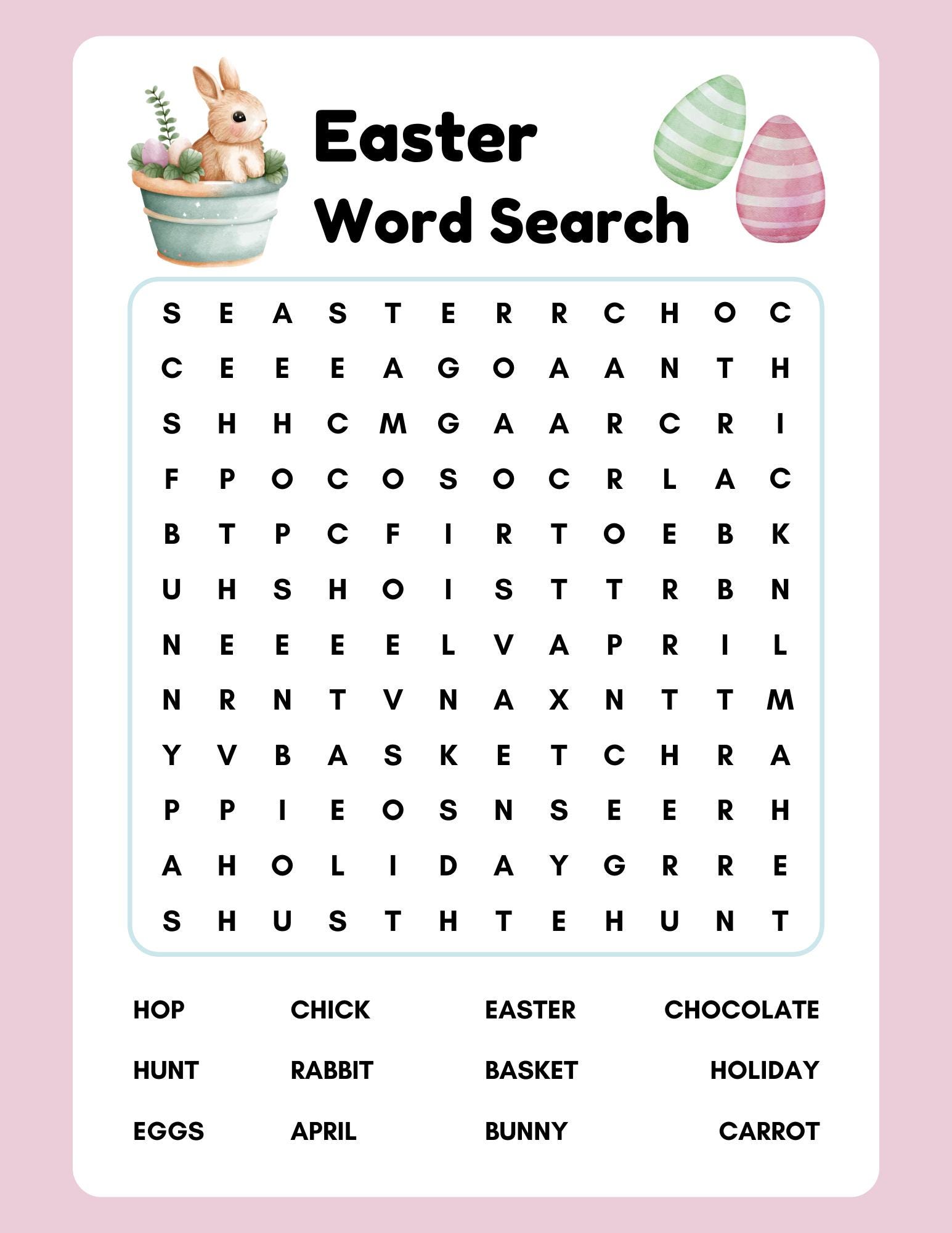 Easter Bunny Word Search Puzzle: Spring Holiday Activity for Kids (ages ...