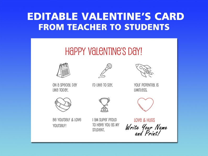 Valentine's Day Editable & Printable Teacher to Student Card ...
