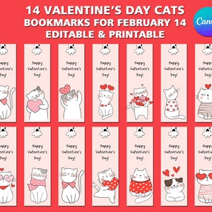 14 Cute Cats Valentine's Day Bookmarks | Printable Digital Editable ...