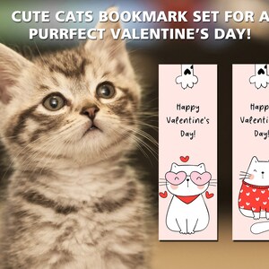 14 Cute Cats Valentine's Day Bookmarks | Printable Digital Editable ...