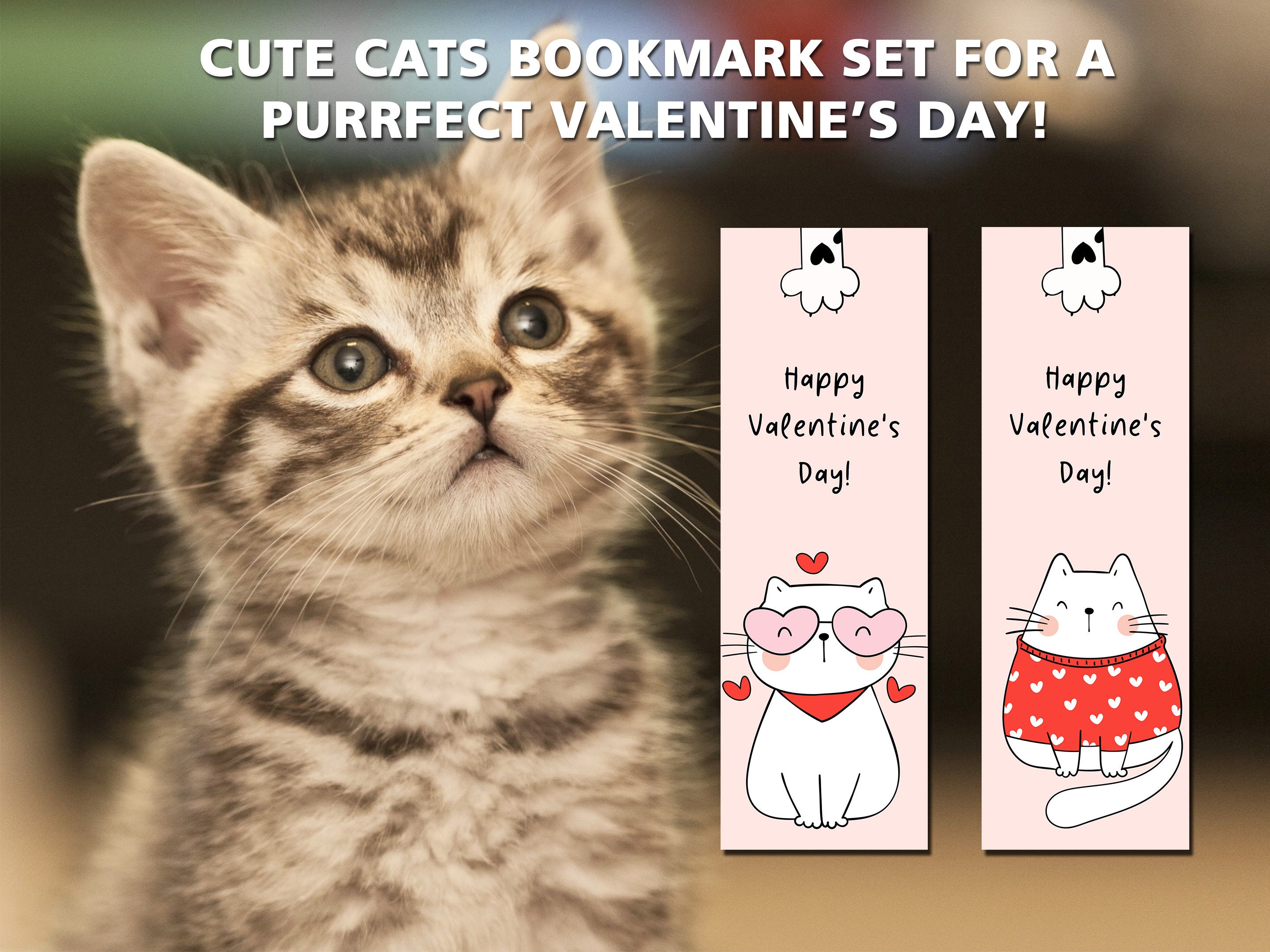 14 Cute Cats Valentine's Day Bookmarks | Printable Digital Editable ...