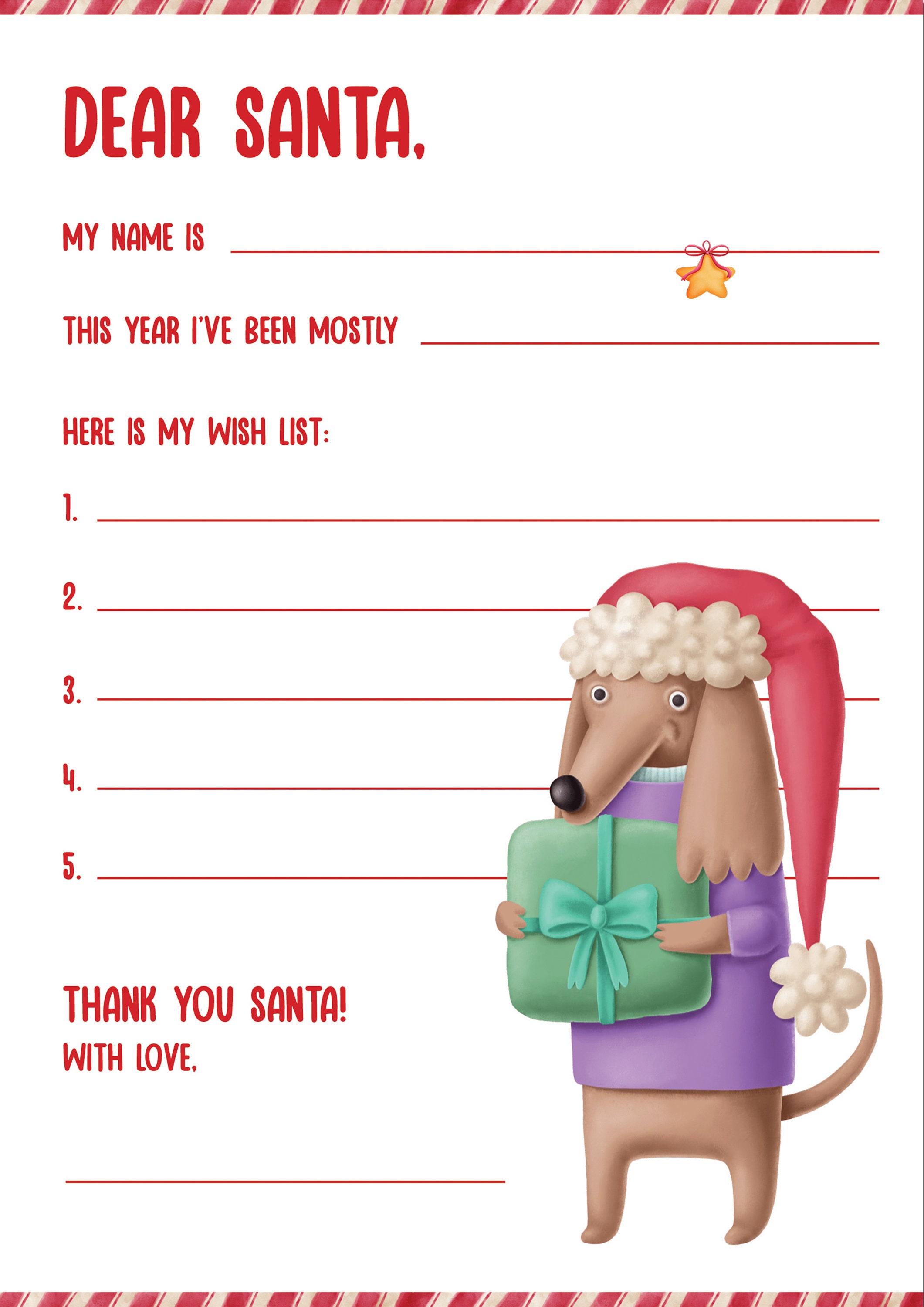Kids Letter to Santa Printable Christmas Wish List for Kids - Etsy