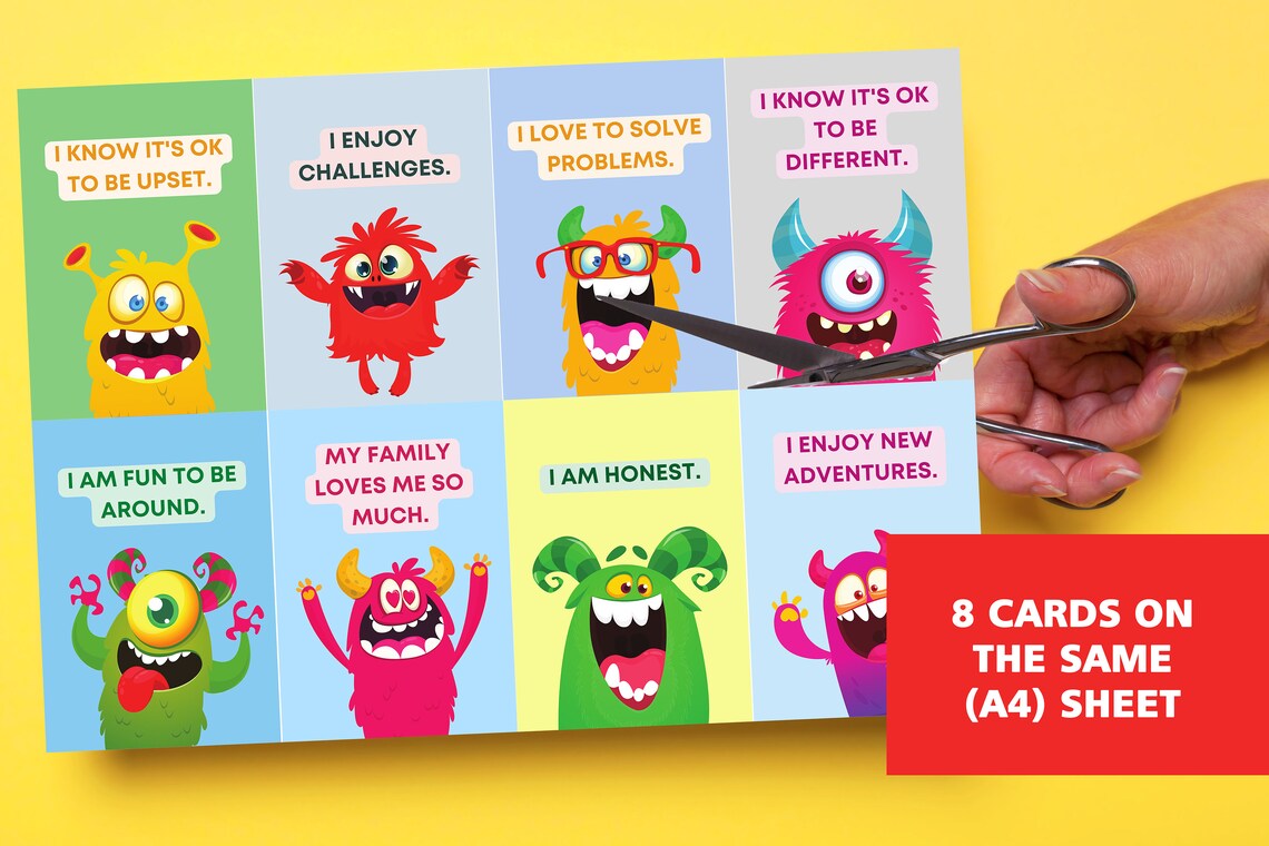 Printable Affirmation Cards for Kids | 32 Cute Monsters Themed Cards ...