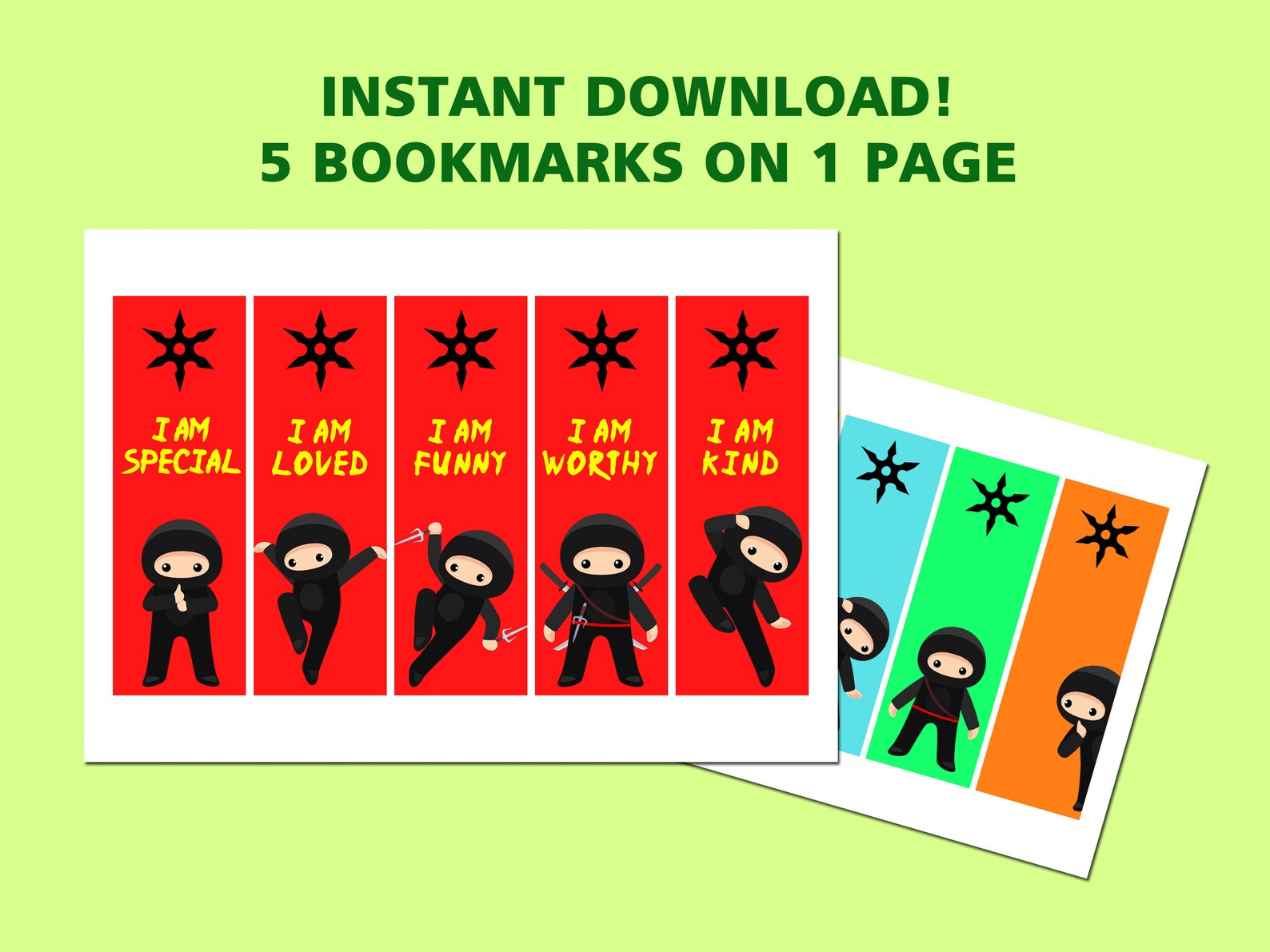 Printable Set of Cute Ninja Bookmarks | Kids Positive Affirmations ...