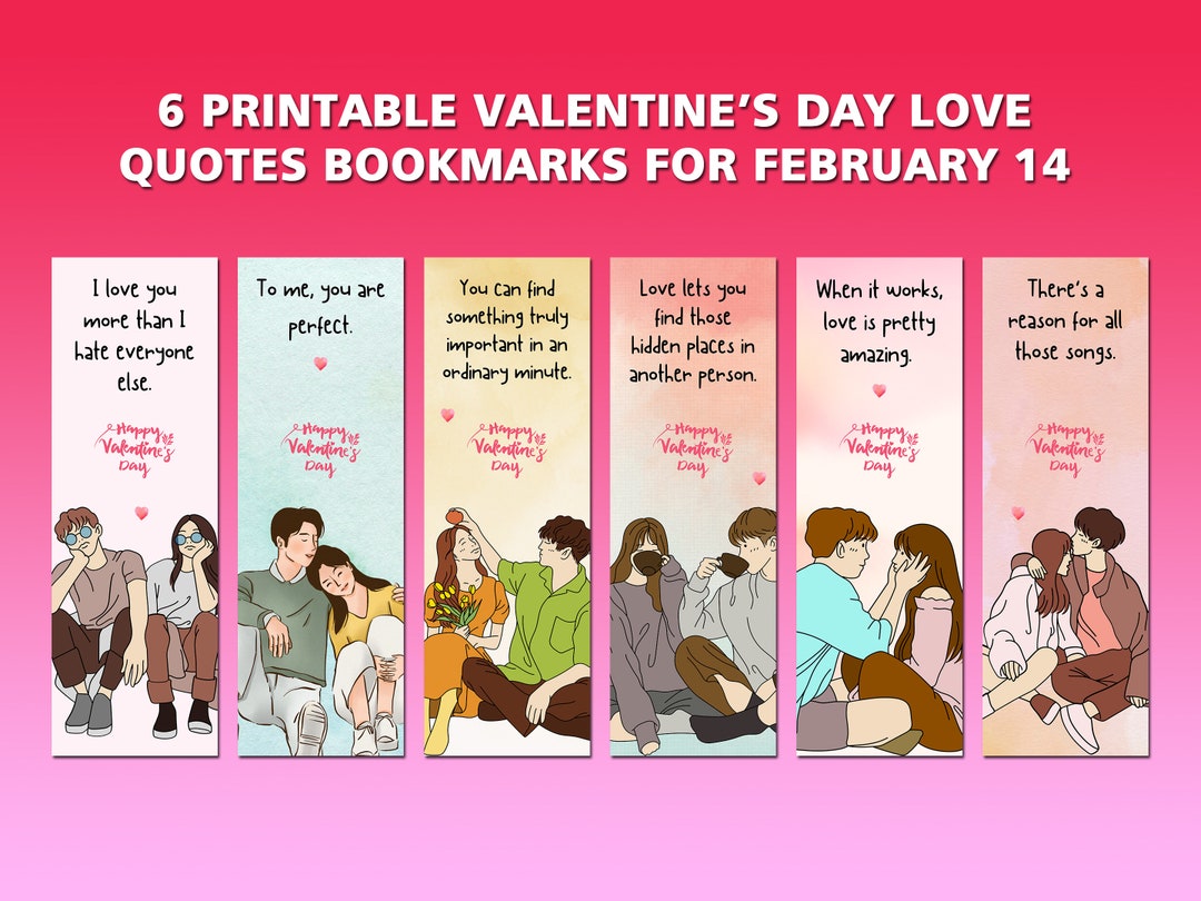 Printable Valentine's Day Romantic Love Quotes Bookmarks Set | Digital ...