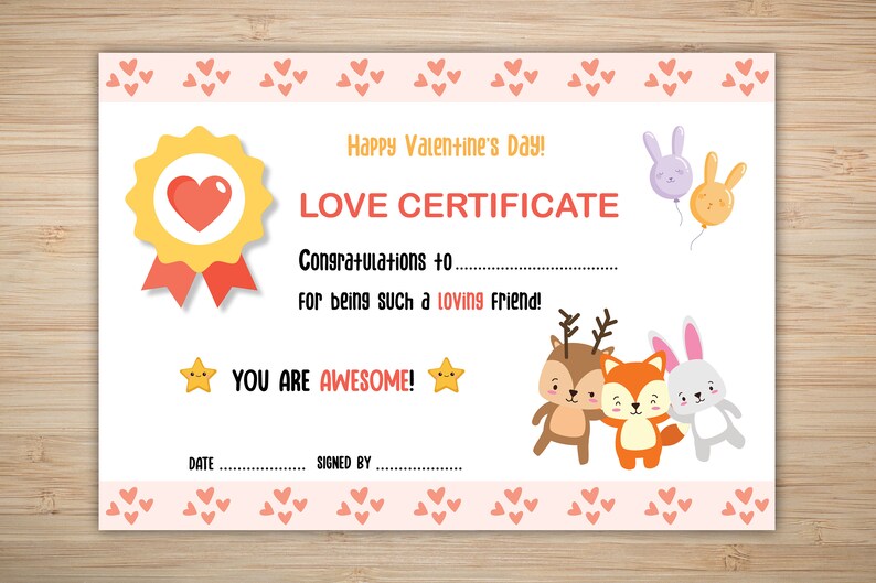 Valentine's Day Love Certificate for Kids, Editable & Printable, Great ...