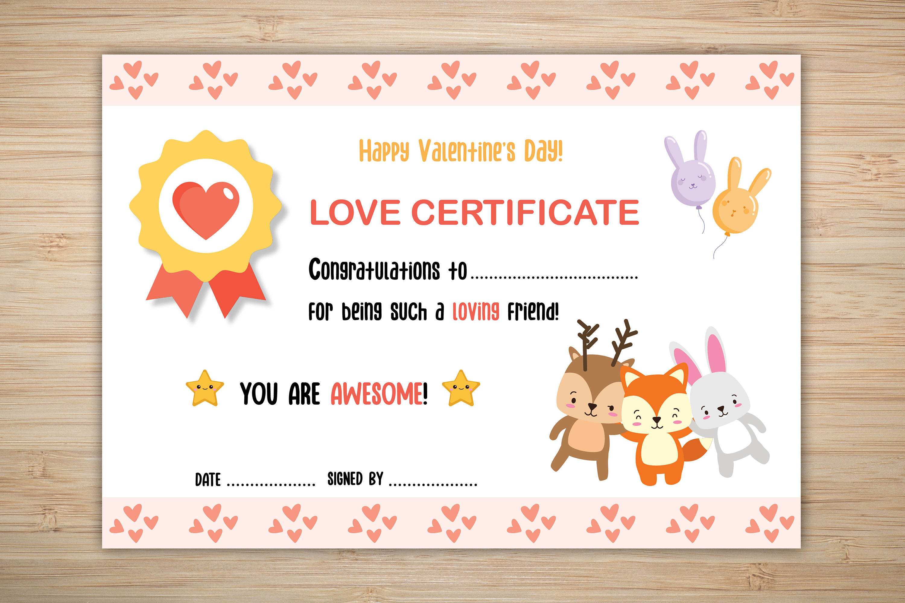 Valentine's Day Love Certificate for Kids, Editable & Printable, Great ...