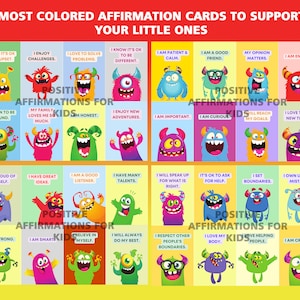 Printable Affirmation Cards for Kids | 32 Cute Monsters Themed Cards ...