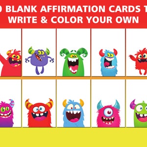 Printable Affirmation Cards for Kids | 32 Cute Monsters Themed Cards ...