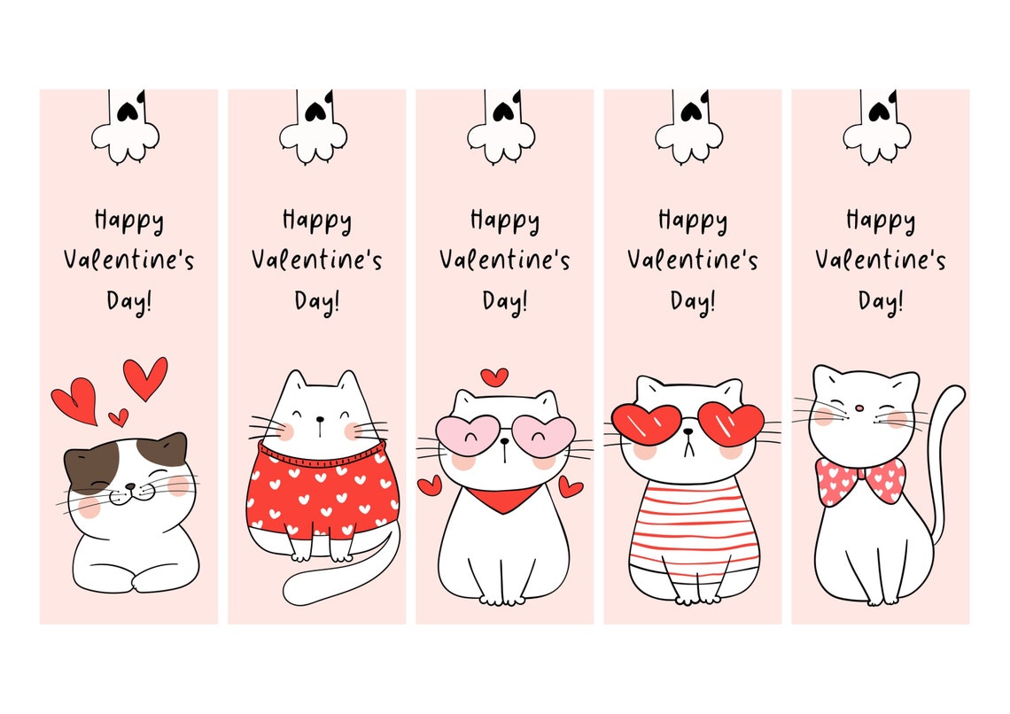 14 Cute Cats Valentine's Day Bookmarks | Printable Digital Editable ...