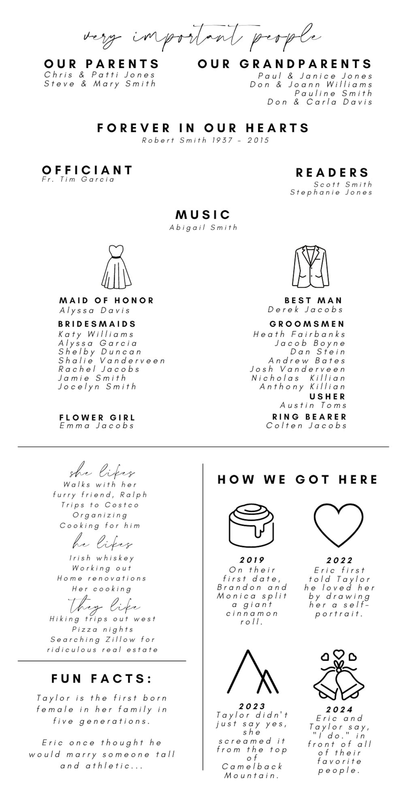 Infographic Wedding Program Template, INSTANT DOWNLOAD, Custom Wedding ...