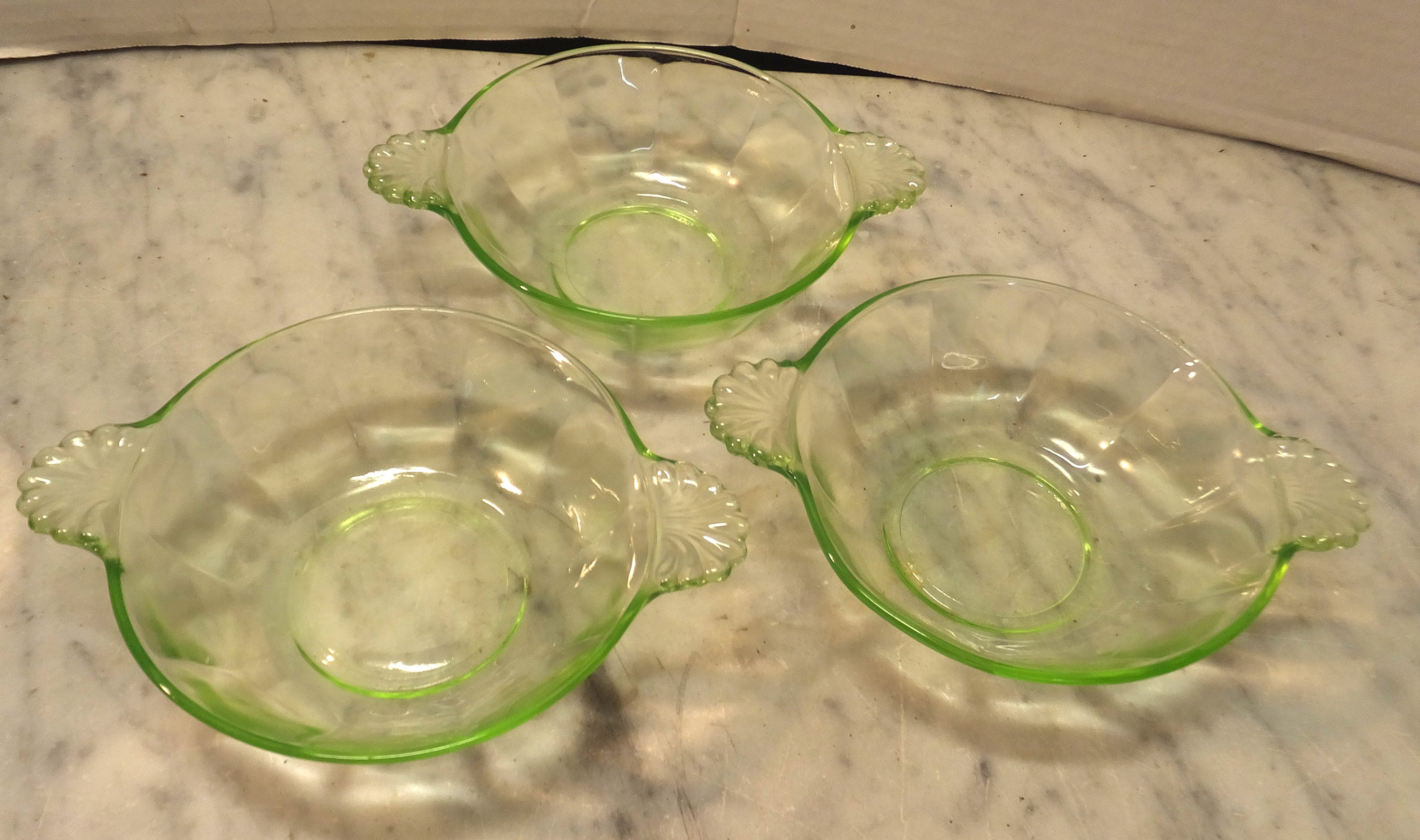 Vaseline Glass 3 Double Handle Dessert Dishes - Etsy
