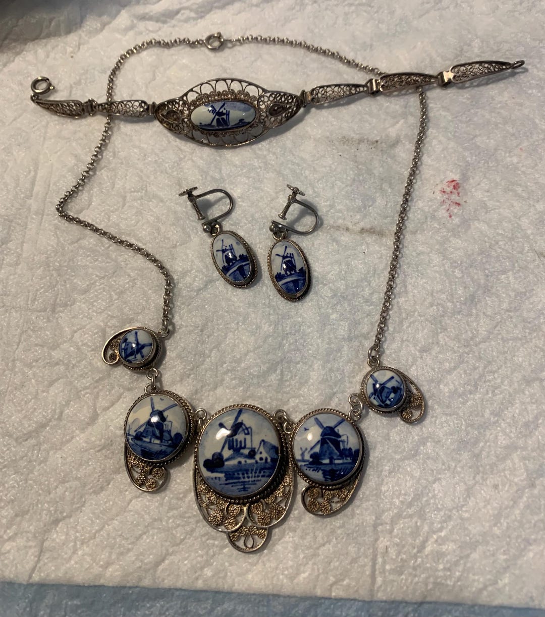1960's Vintage Blue Delft Jewelry Set - Etsy