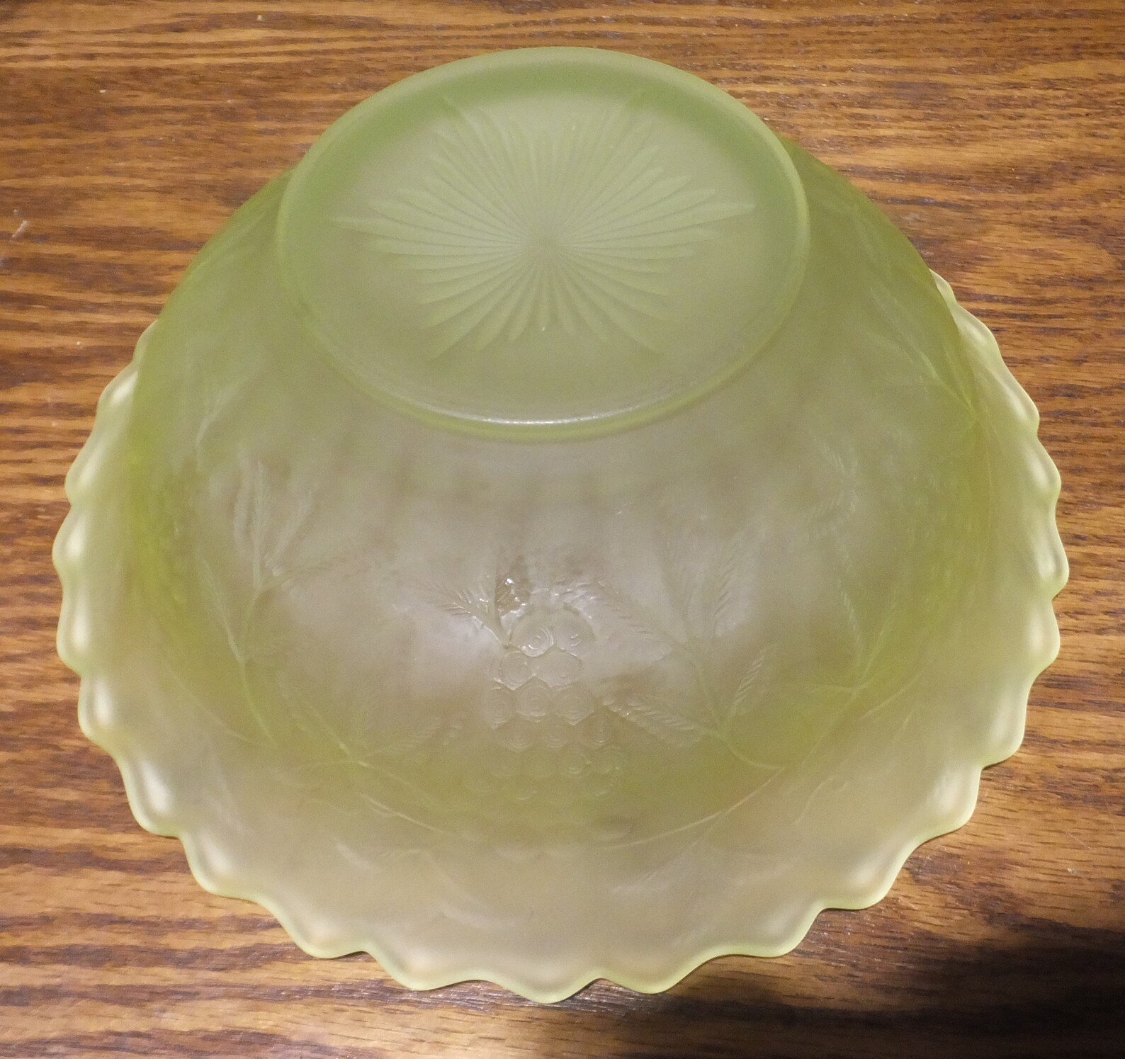 Frosted Vaseline Glass Bowl With Grapes - Etsy