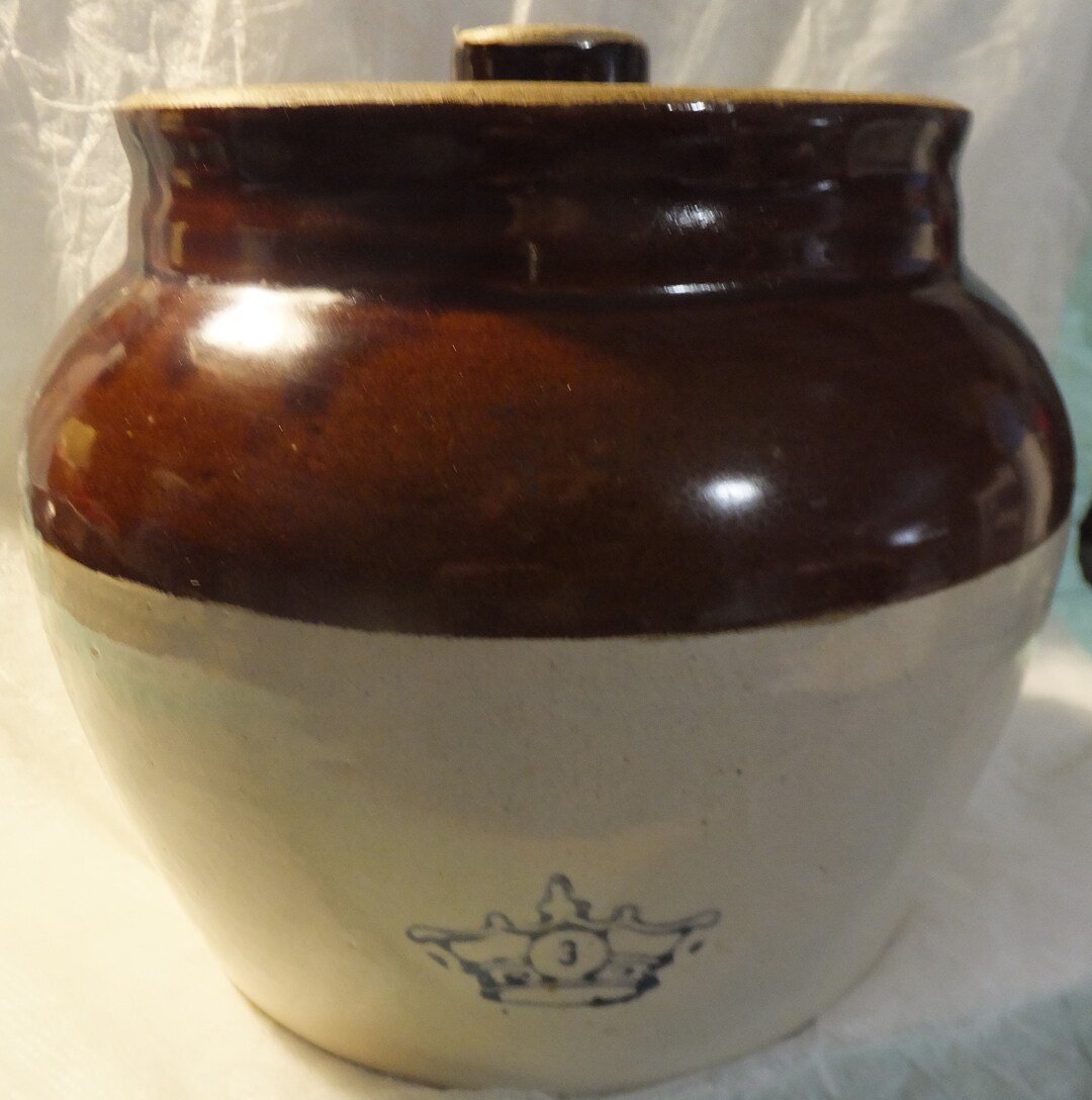 Vintage Blue Crown Stoneware Bean Pot - Etsy