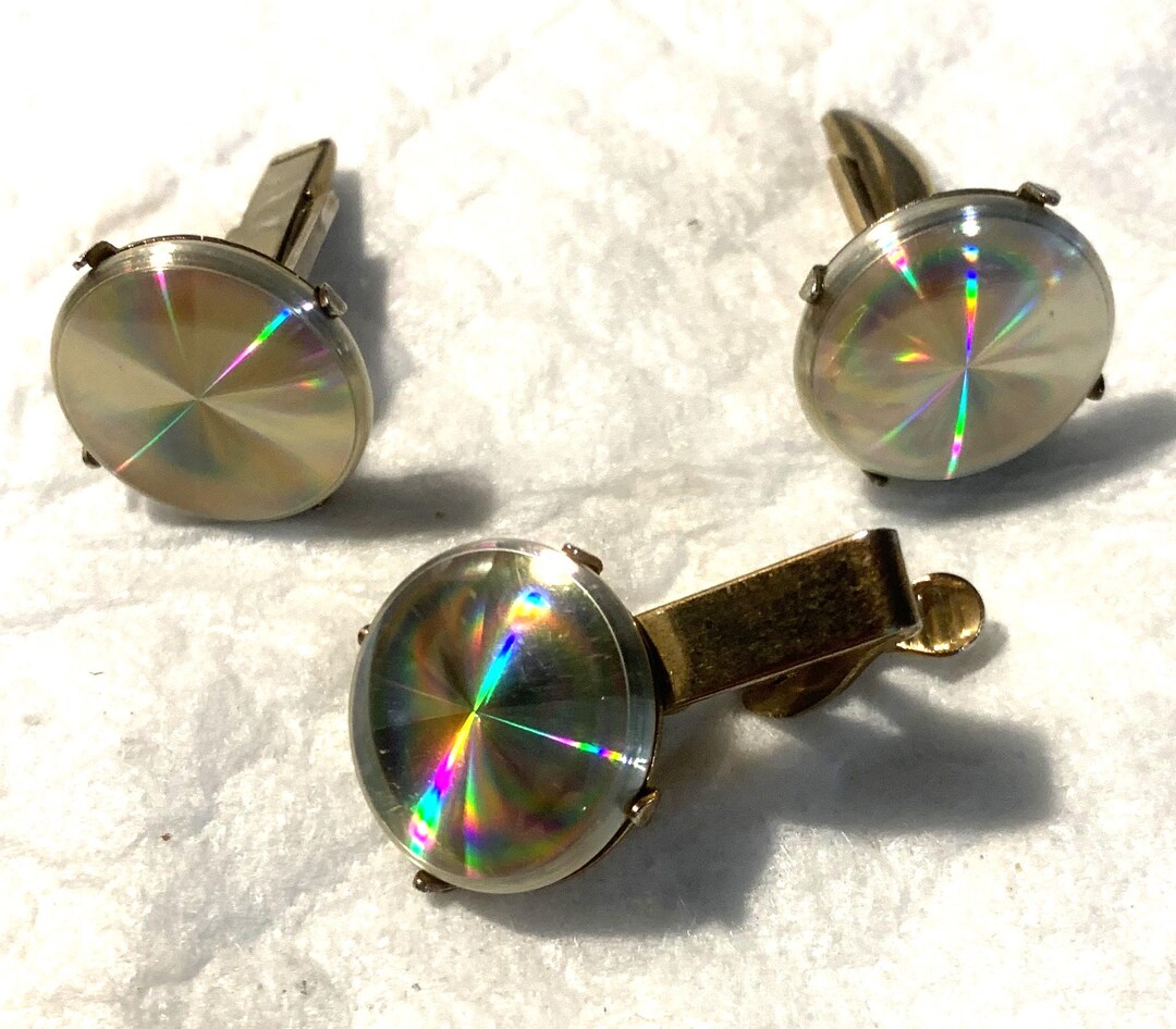 Holographic Cuff Links and Tie Clip. - Etsy