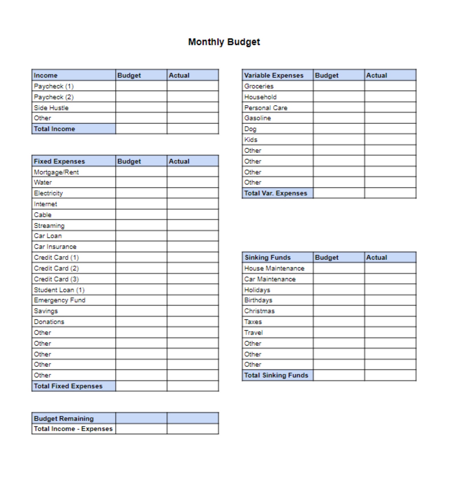 Simple Budget Sheet Printable - Etsy