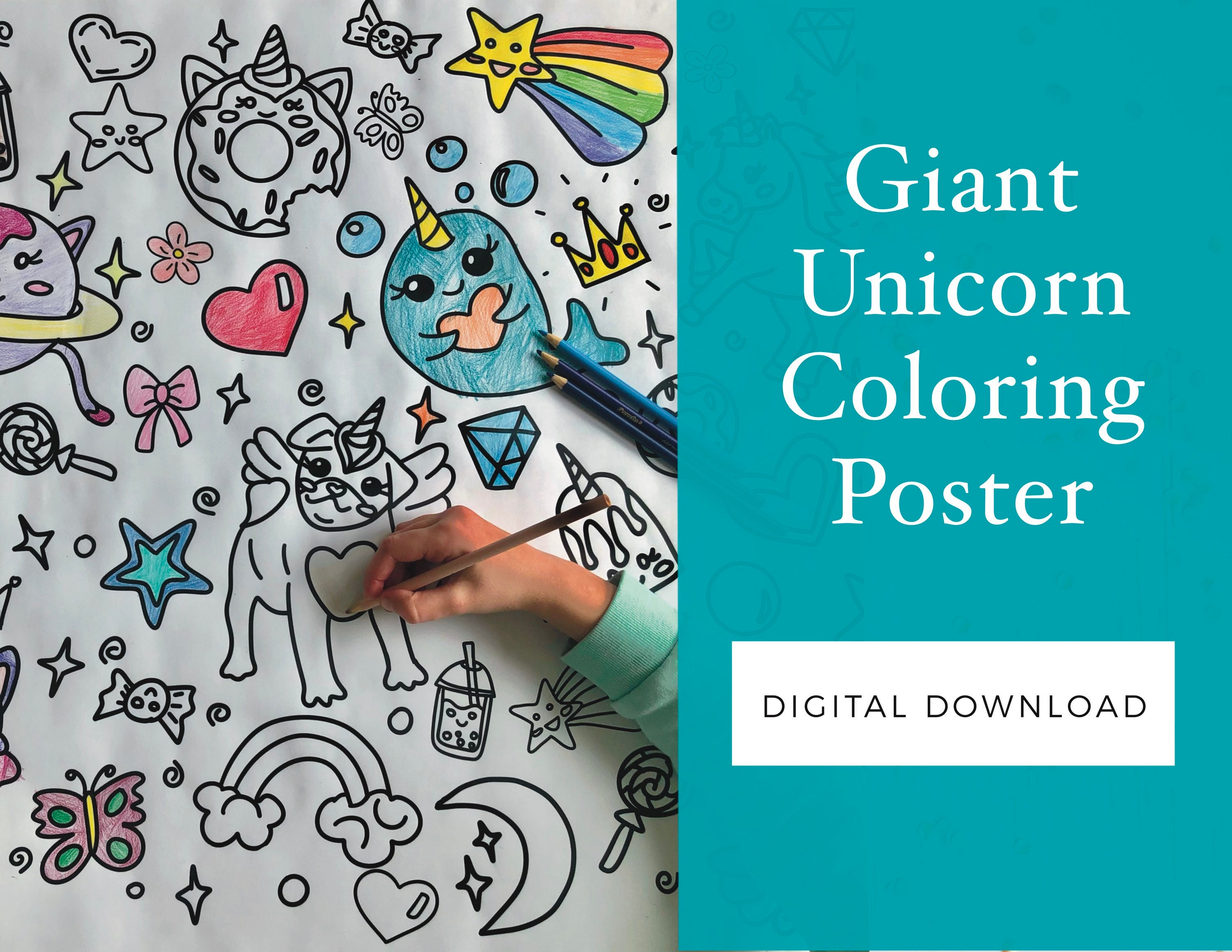Giant Printable Unicorn Coloring Poster, Printable Coloring Poster ...