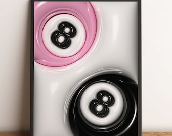 8 Ball Print Pink Trendy Retro Poster Wall Art Eight Ball Poster Preppy ...