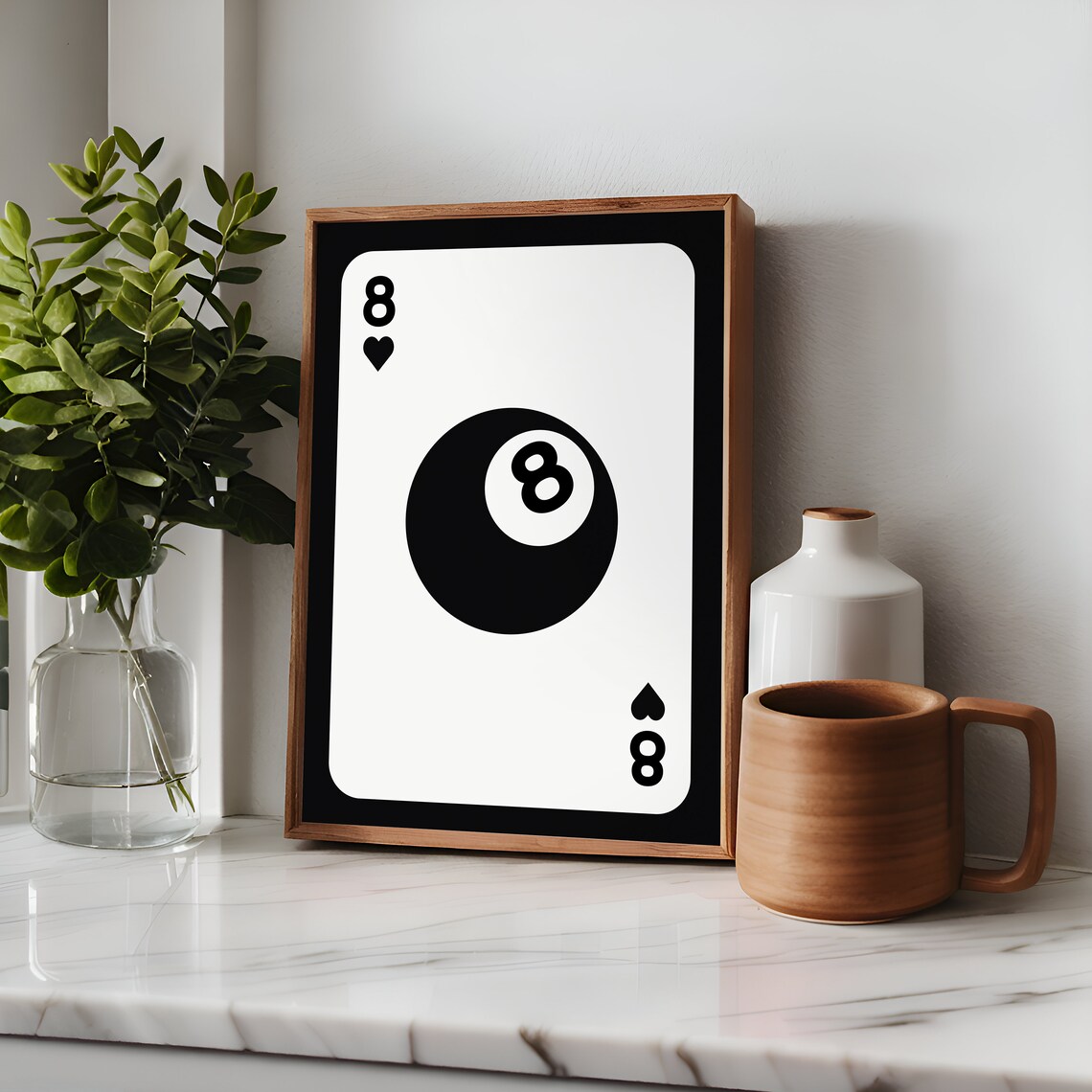 8 Ball Print Card Trendy Retro Poster Wall Art Eight Ball Poster Preppy ...