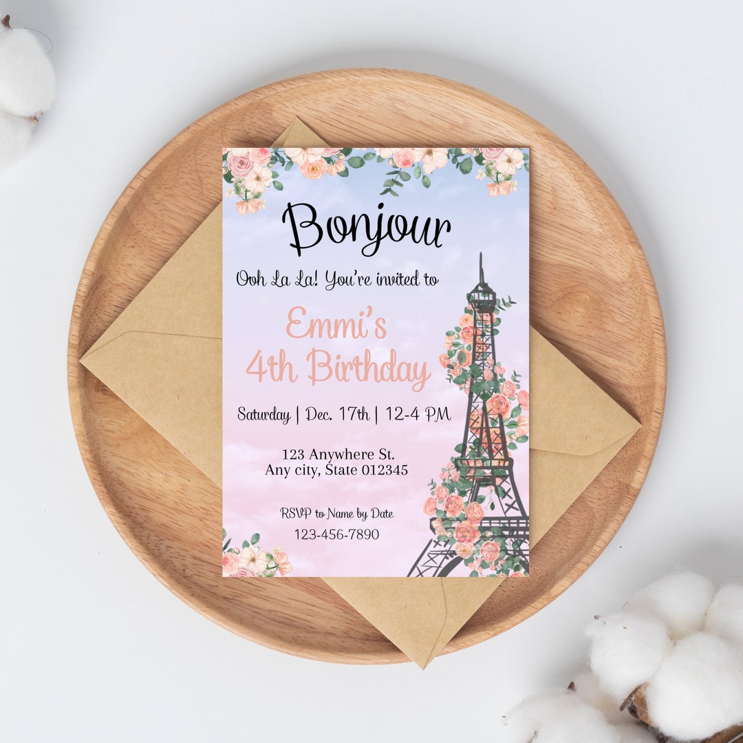 Paris Birthday Party Invitation| Paris Theme Birthday Invite| Paris ...