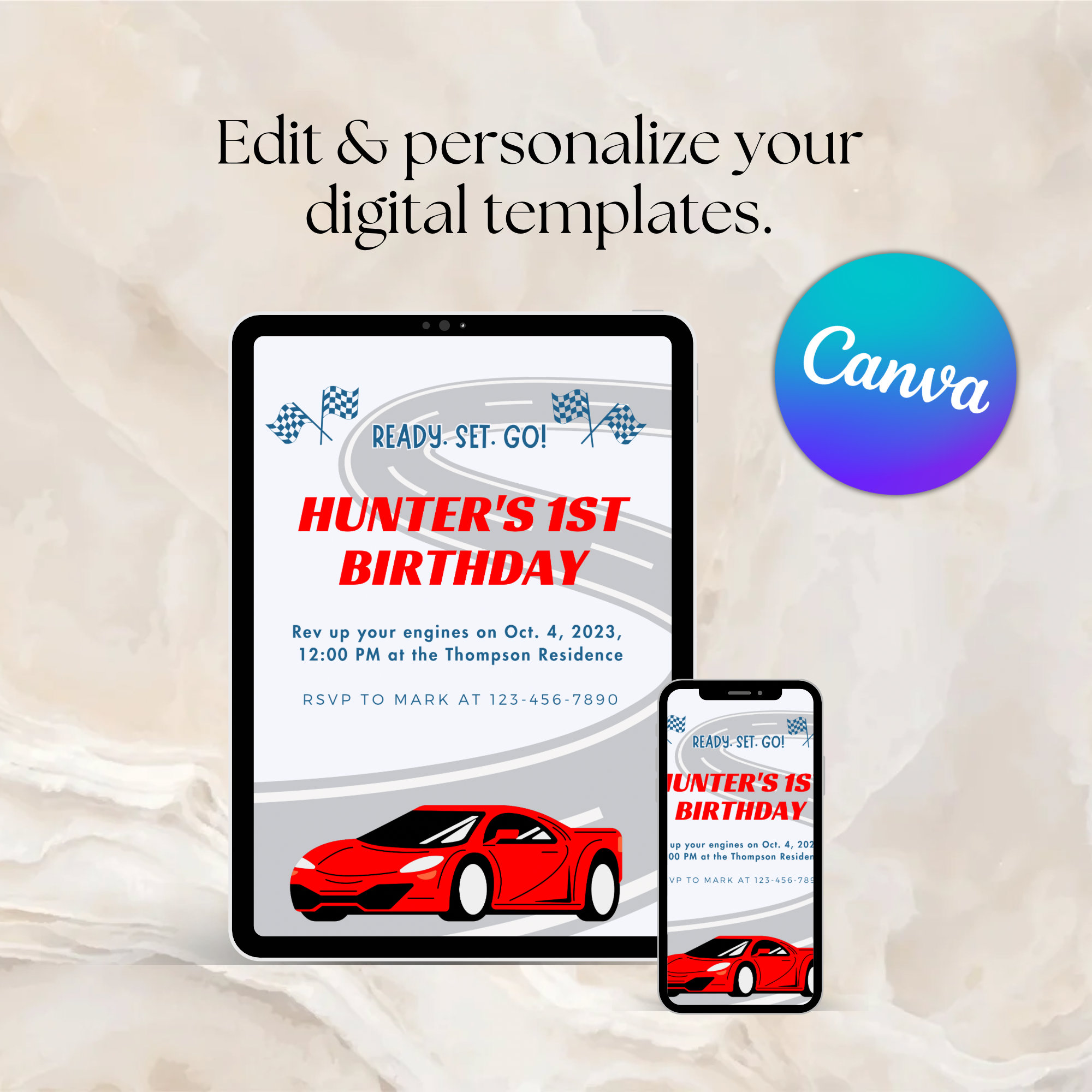 Ready Set Go Race Car Birthday Invitationrace Car Invitation - Etsy