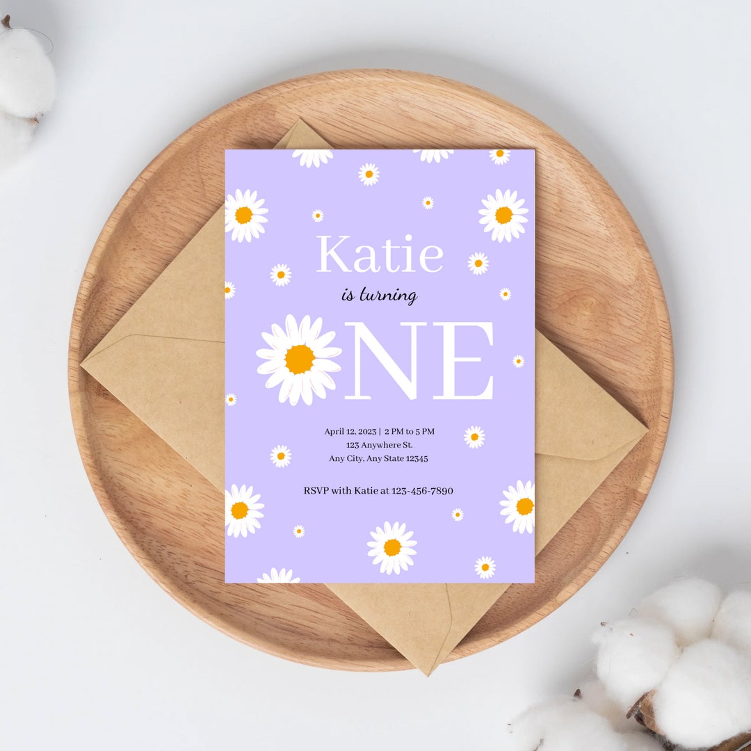 Purple Daisy Birthday Invite| Daisy ONE Birthday Invite| Daisy ...