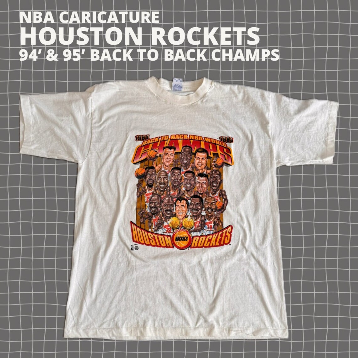 NBA 94'-95' Houston Rockets Back to Back Champs Caricature Tee - Etsy