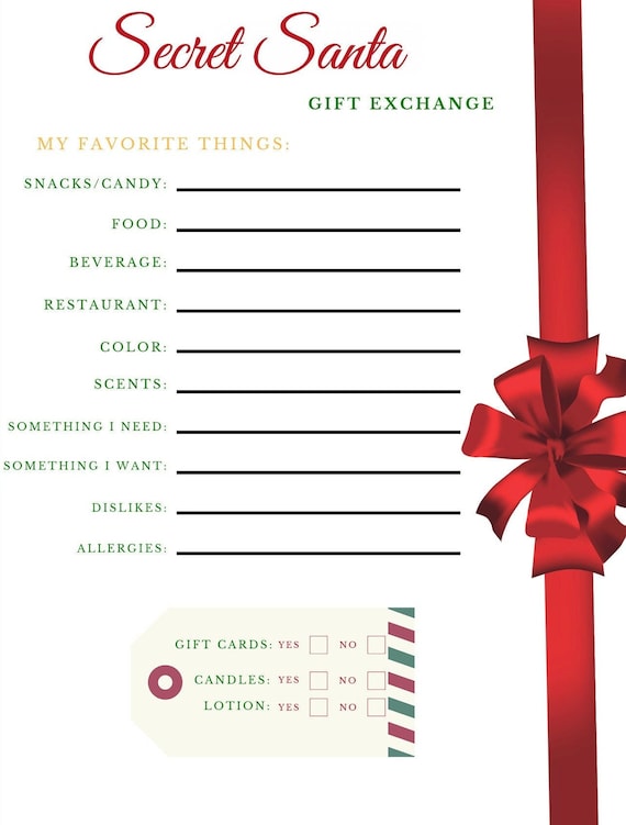 Secret Santa Questionnaire In Spanish