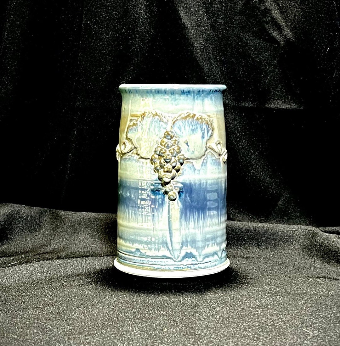 Vintage Hand Thrown Stoneware Pottery Utensil Holder/vase, Grape Motif ...