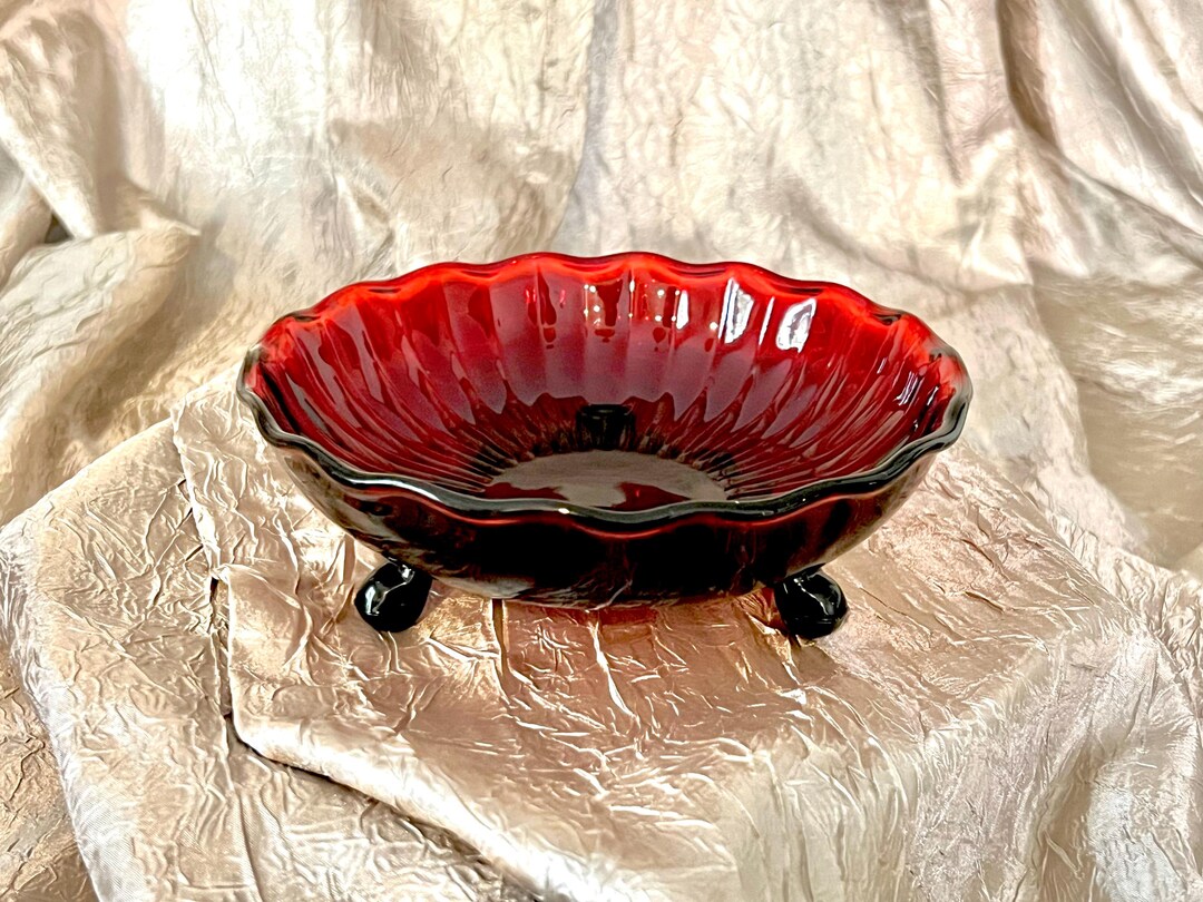 Ruby Red Anchor Hocking Depression Glass Footed Candy Dish - Etsy