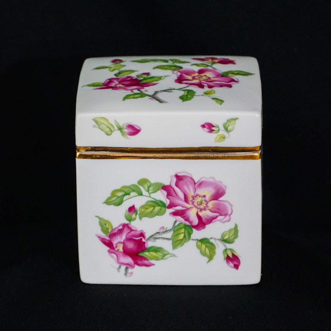 Vintage Lefton Hand Painted Porcelain Box Roses Gold Trim - Etsy