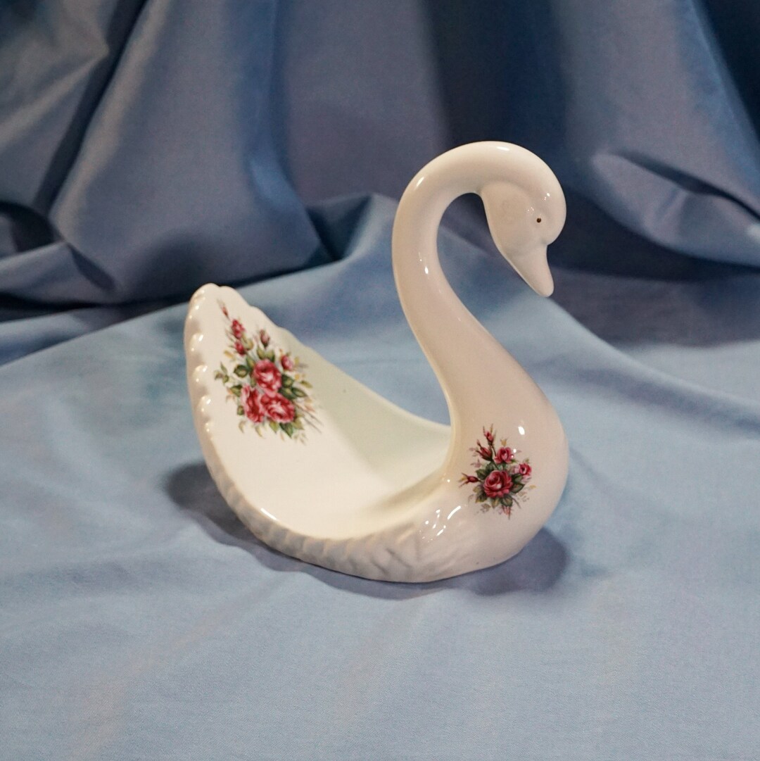 1970s Ceramic Swan With Rose Motif, by VB Athena - Etsy