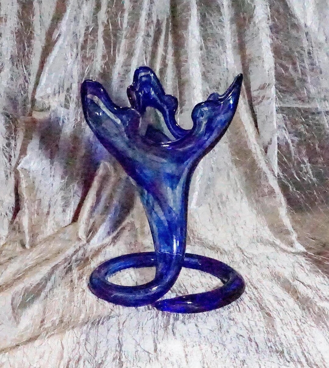 Vintage Hand-blown Cobalt Blue Sooner Art Glass Trumpet Vase With Coil ...